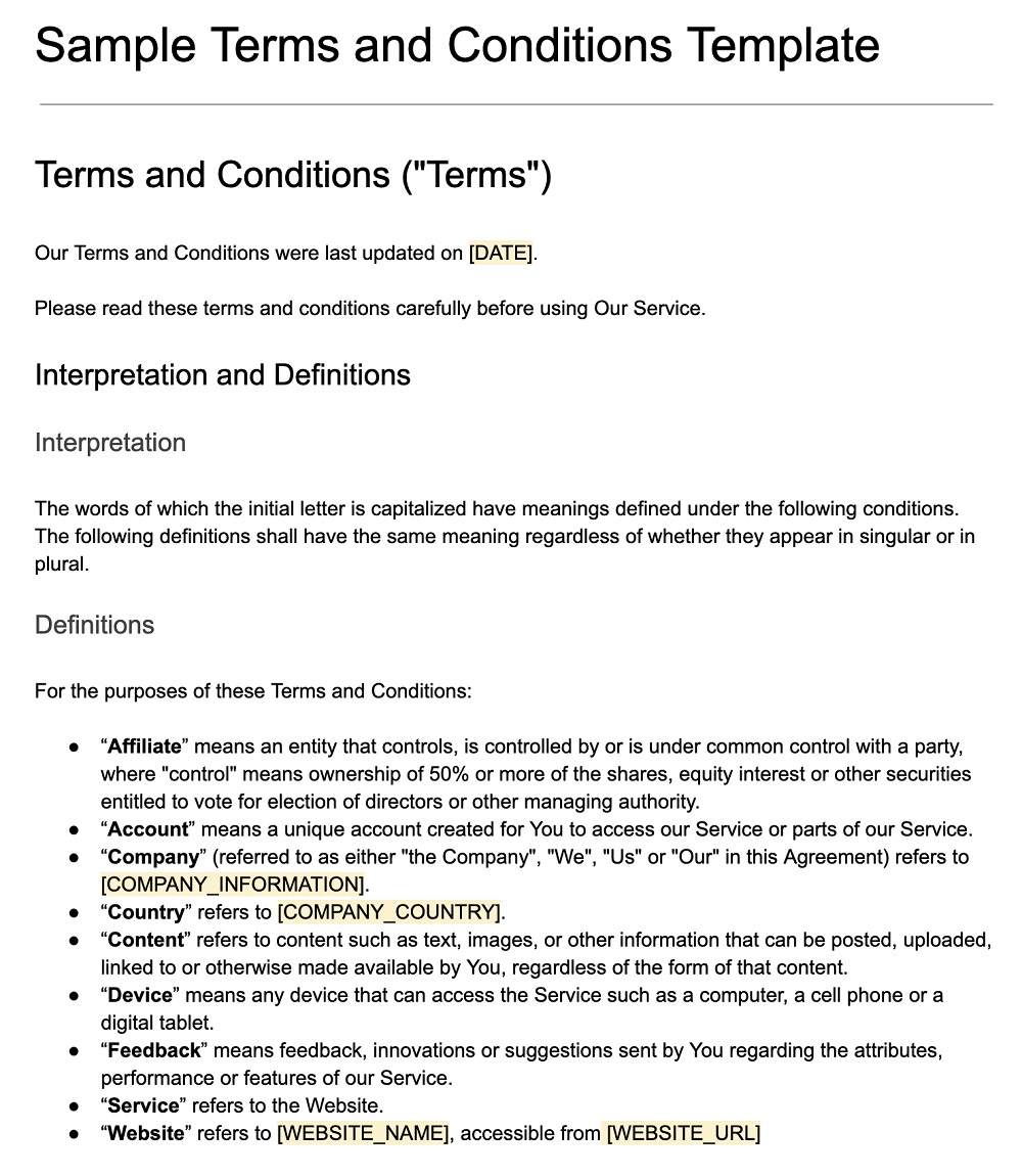 Terms Conditions Template TermsFeed