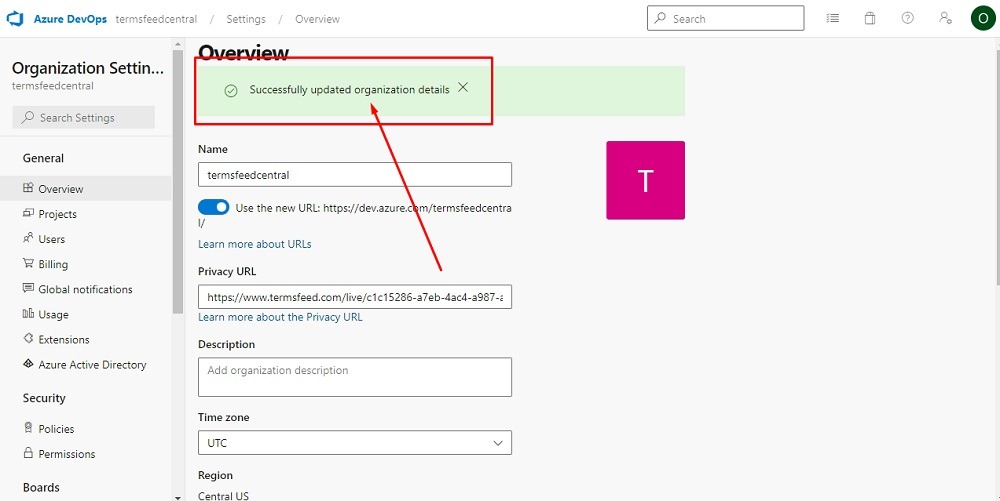 How to add a Privacy Policy URL to Microsoft Azure - TermsFeed