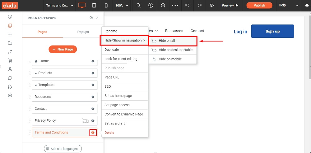 How to Add a Terms and Conditions Page on Duda - TermsFeed