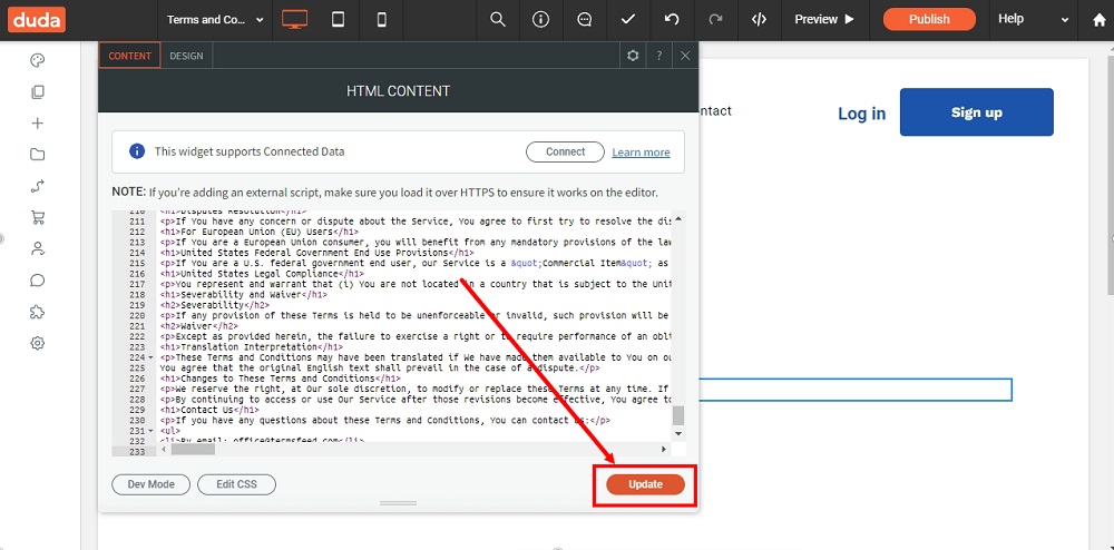 How to Add a Terms and Conditions Page on Duda - TermsFeed