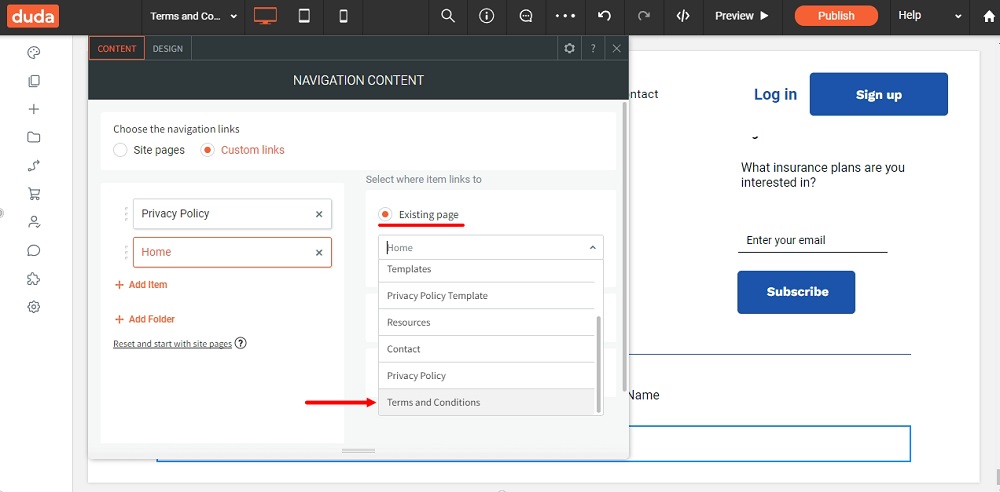 How to Add a Terms and Conditions Page on Duda - TermsFeed