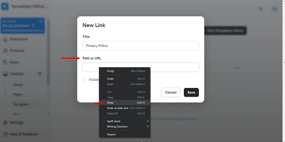 Link to Legal Policies in Kajabi Offers Footer - TermsFeed