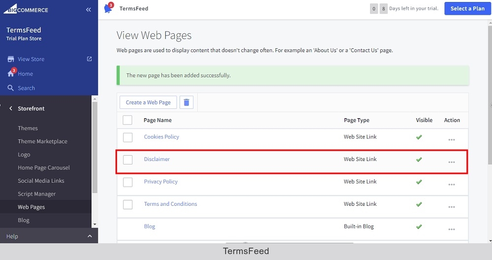 How to Link to Disclaimer on BigCommerce - TermsFeed