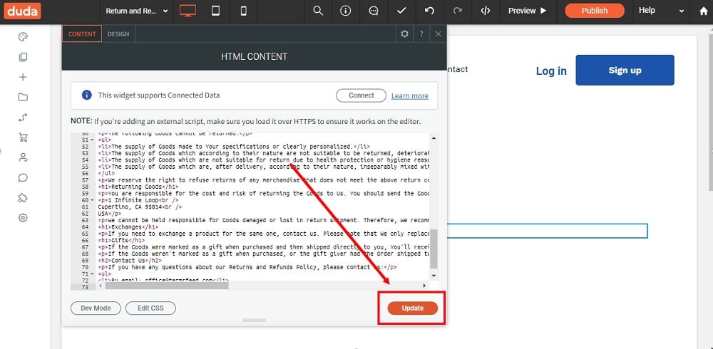 How to Add a Return and Refund Policy Page on Duda - TermsFeed