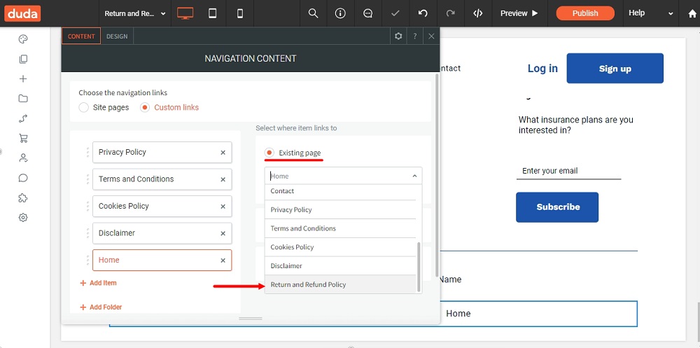 How to Add a Return and Refund Policy Page on Duda - TermsFeed