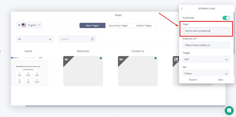 How to Add a Terms and Conditions URL on Subbly - TermsFeed