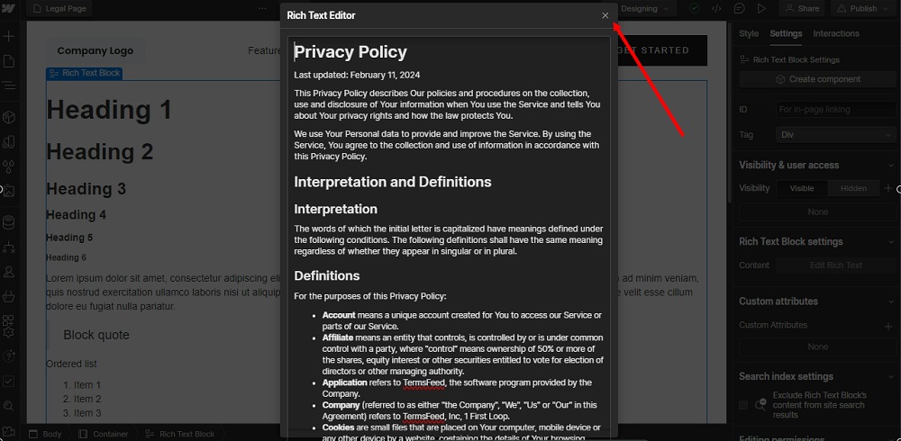 Video: How to Add a Privacy Policy Page on Webflow - TermsFeed Video: How to Add a Privacy Policy Page on Webflow - TermsFeed