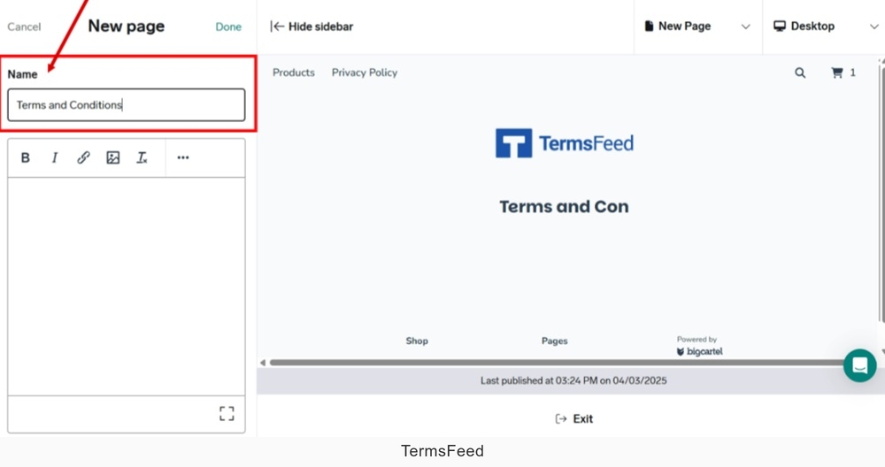 Video: How to Add a Terms and Conditions Page on Big Cartel - TermsFeed