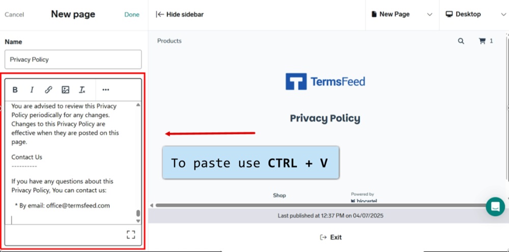 Video: How to Add a Privacy Policy Page on Big Cartel - TermsFeed