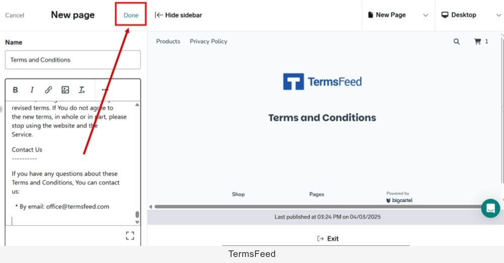 Video: How to Add a Terms and Conditions Page on Big Cartel - TermsFeed