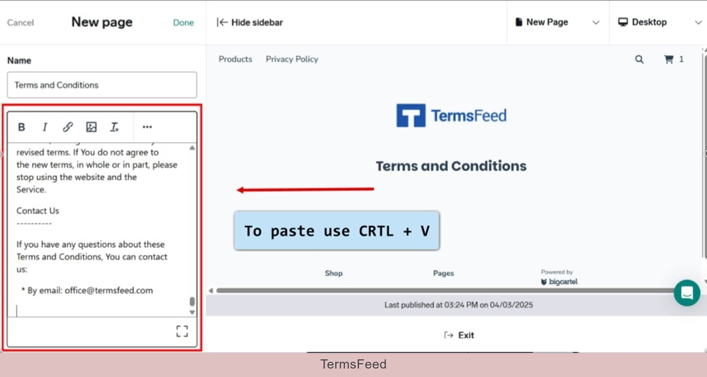 Video: How to Add a Terms and Conditions Page on Big Cartel - TermsFeed