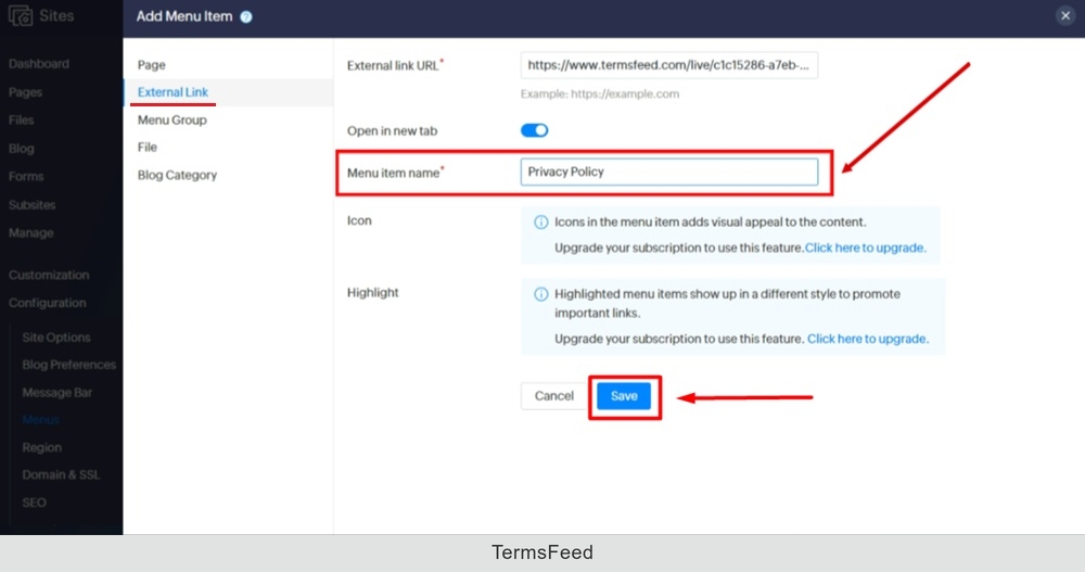 Video How To Link To Privacy Policy Url On Zoho Sites Termsfeed