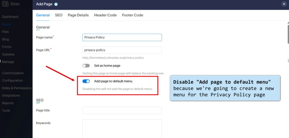 Video: How to Add a Privacy Policy Page on Zoho Sites - TermsFeed